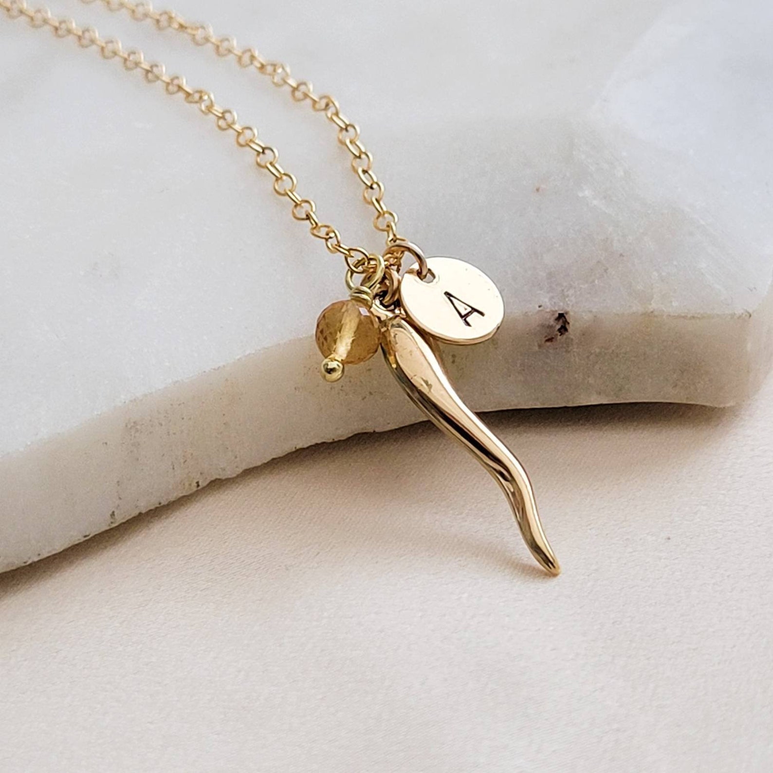 Italian Horn Cornicello Necklace Personalized Initial & - Etsy