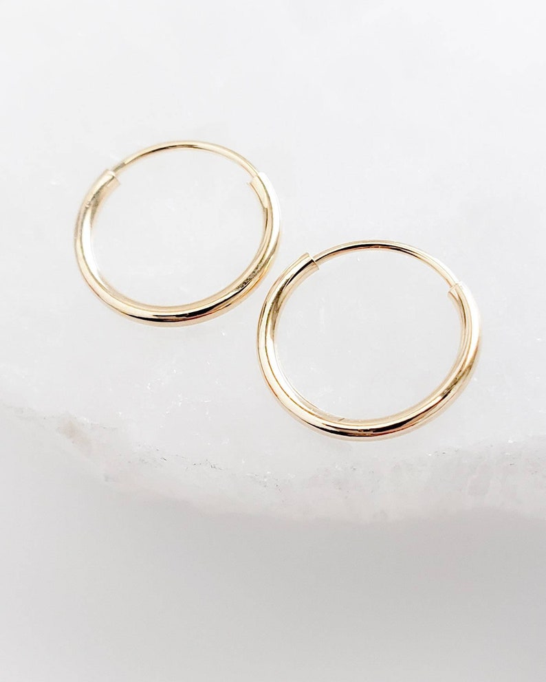 14k Endless Hoop Earrings Solid Gold Hoops Thin Etsy