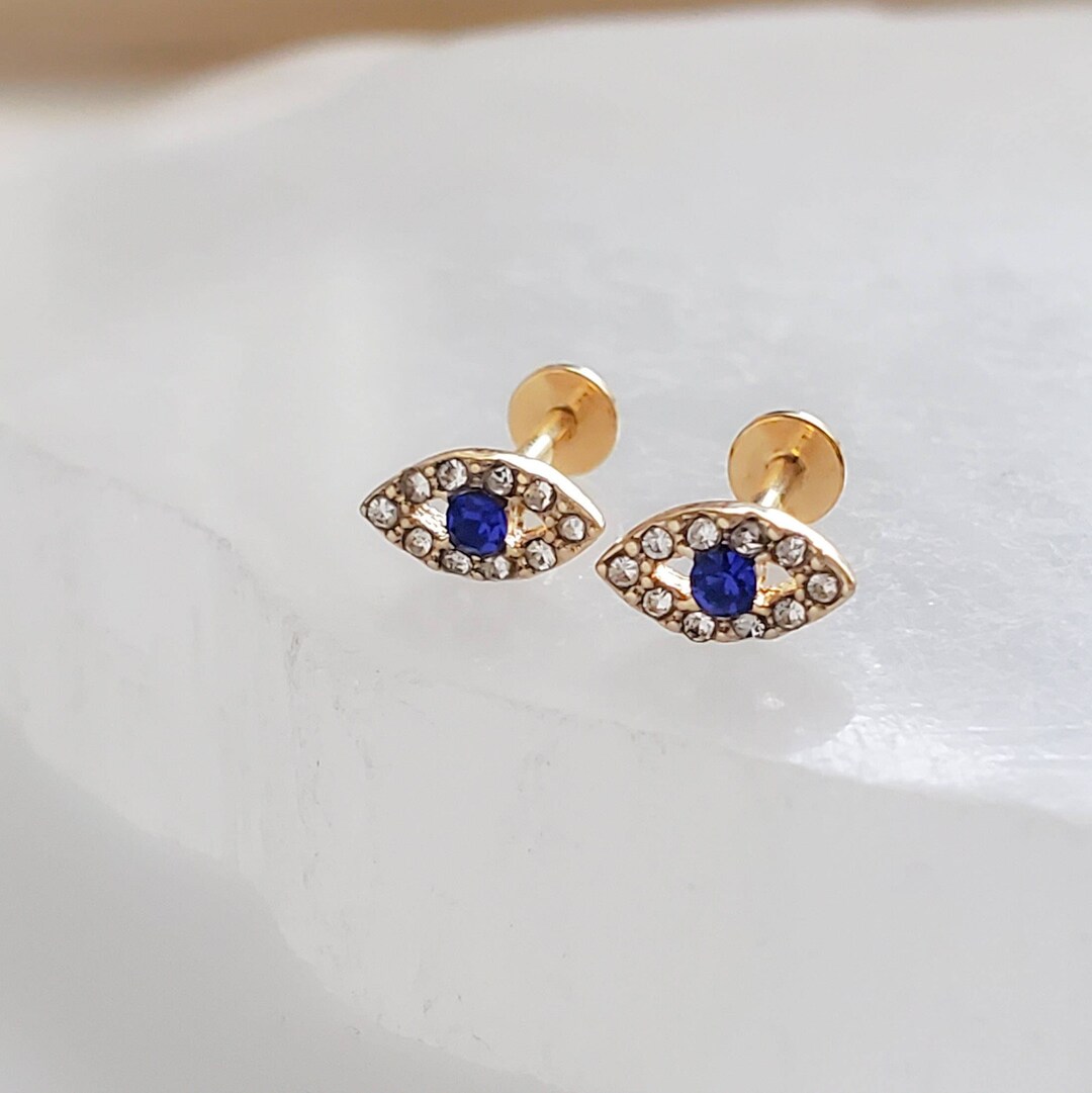 Evil Eye Flat Back Studs • Screw in Flat Back Earrings • Body Jewelry ...