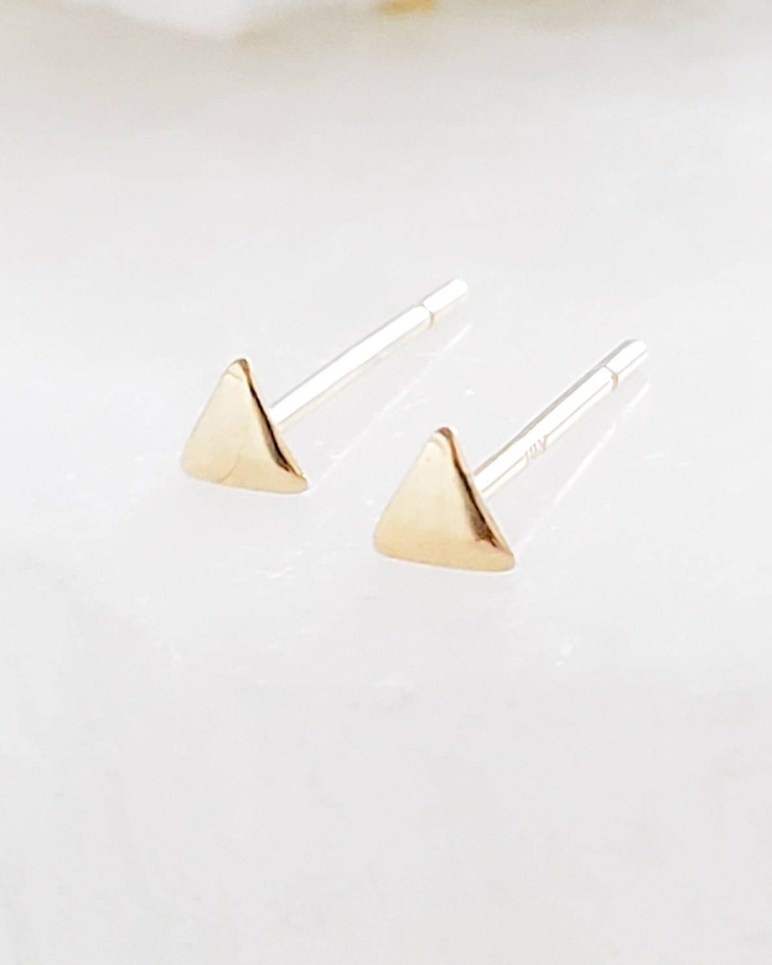 14k Gold Tiny Triangle Studs Delicate Studs Gold Triangle | Etsy