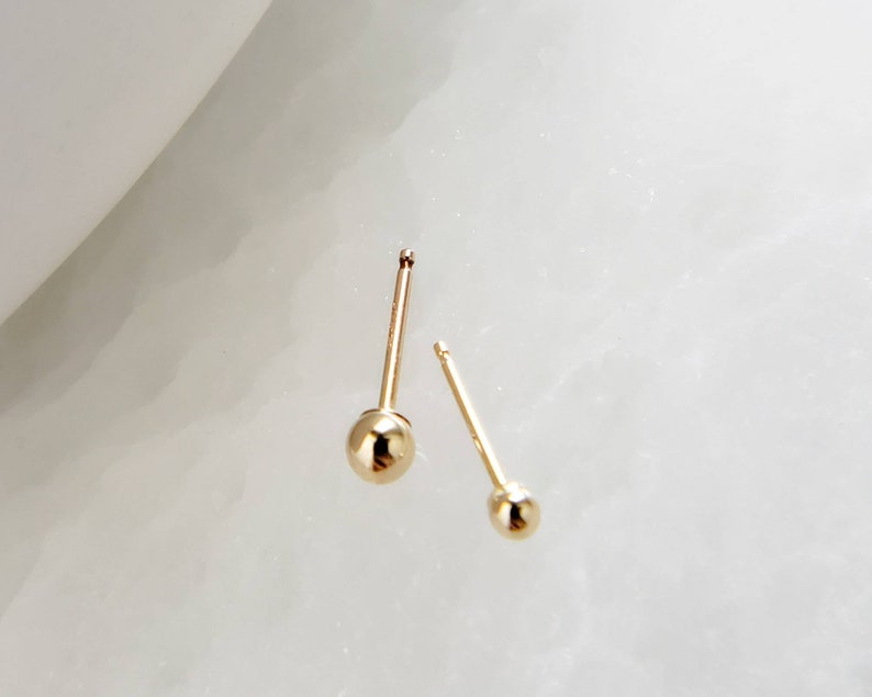 14K Gold Studs Tiny Ball Studs Delicate Stud Earrings | Etsy