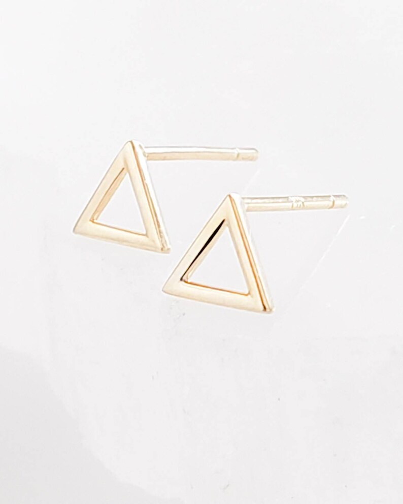 14k Gold Triangle Studs Small Geometric Earrings Gold | Etsy