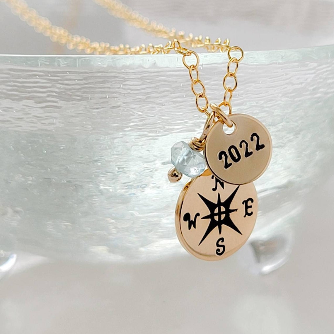 Personalized Graduation Gift Compass and Birthstone Necklace | Etsy