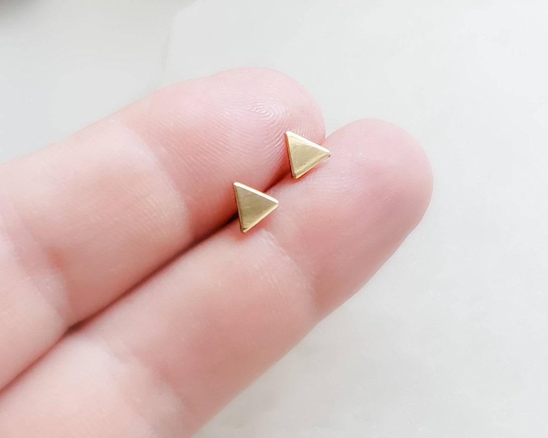 Small Triangle Studs • Geometric Earrings • Gold Triangular Earrings ...