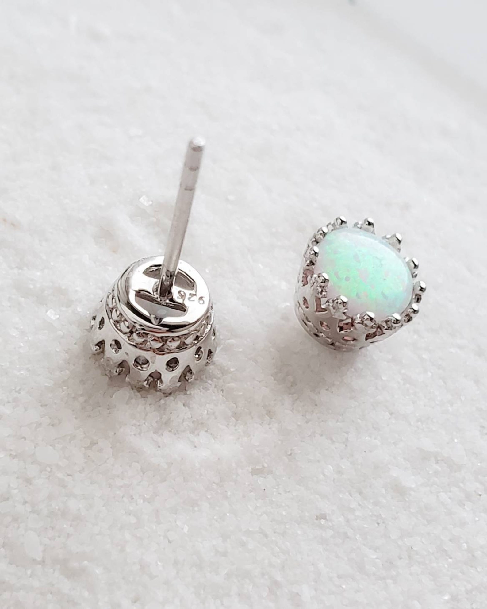 Fancy Opal Studs Round Opal Earrings Decorative Bezel - Etsy
