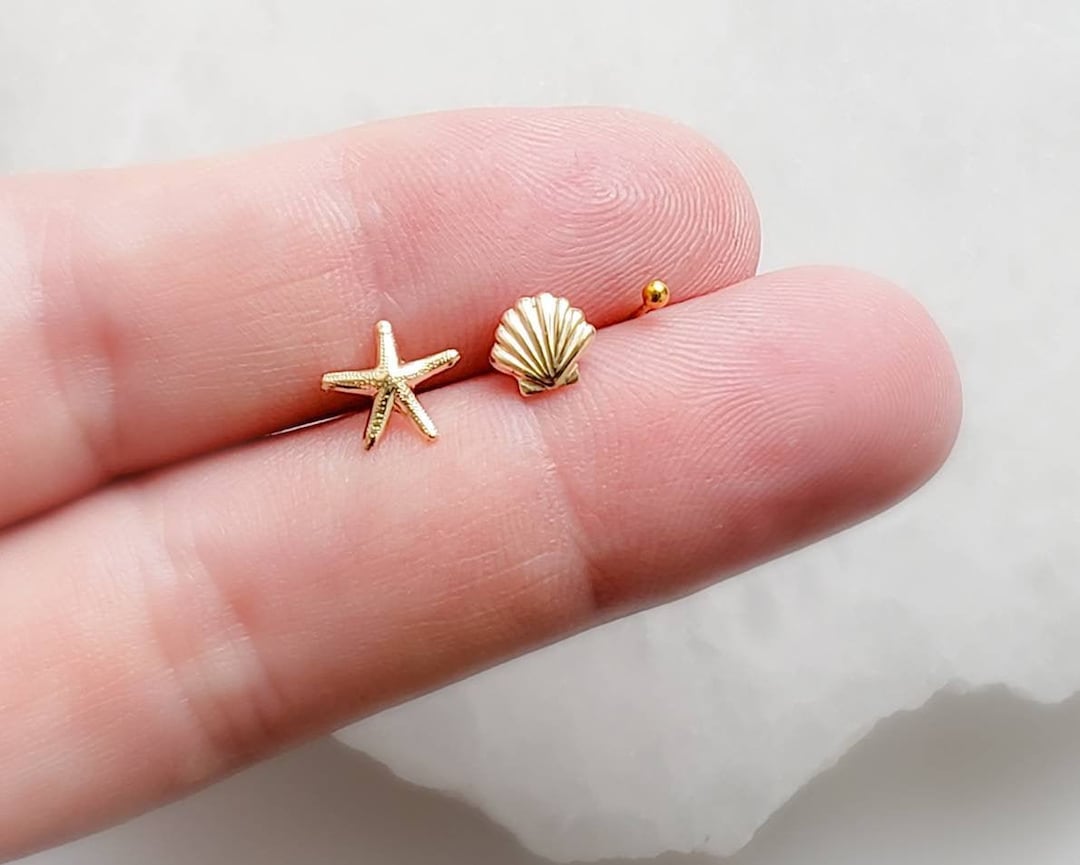 Seashell Stud Set Starfish Stud Shell Studs Tiny Earring - Etsy