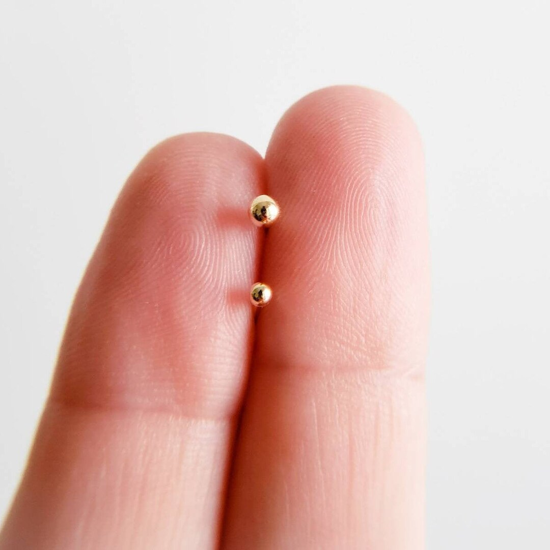 14K Gold Studs • Tiny Ball Studs • Delicate Stud Earrings • Minimalist ...