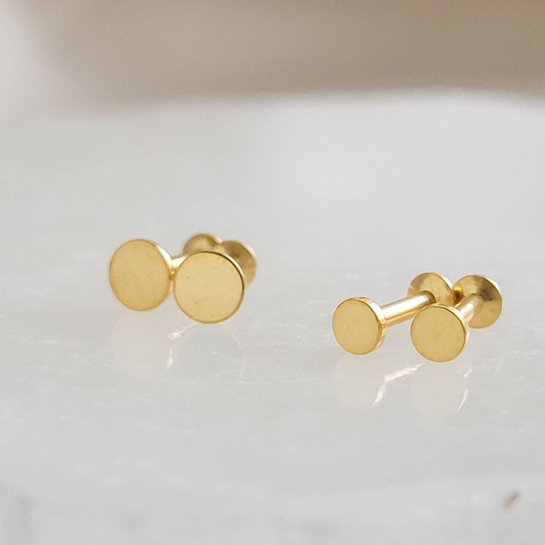 Dainty Flat Back Dot Studs • Tiny Circle Studs • Modern Disc Earrings ...