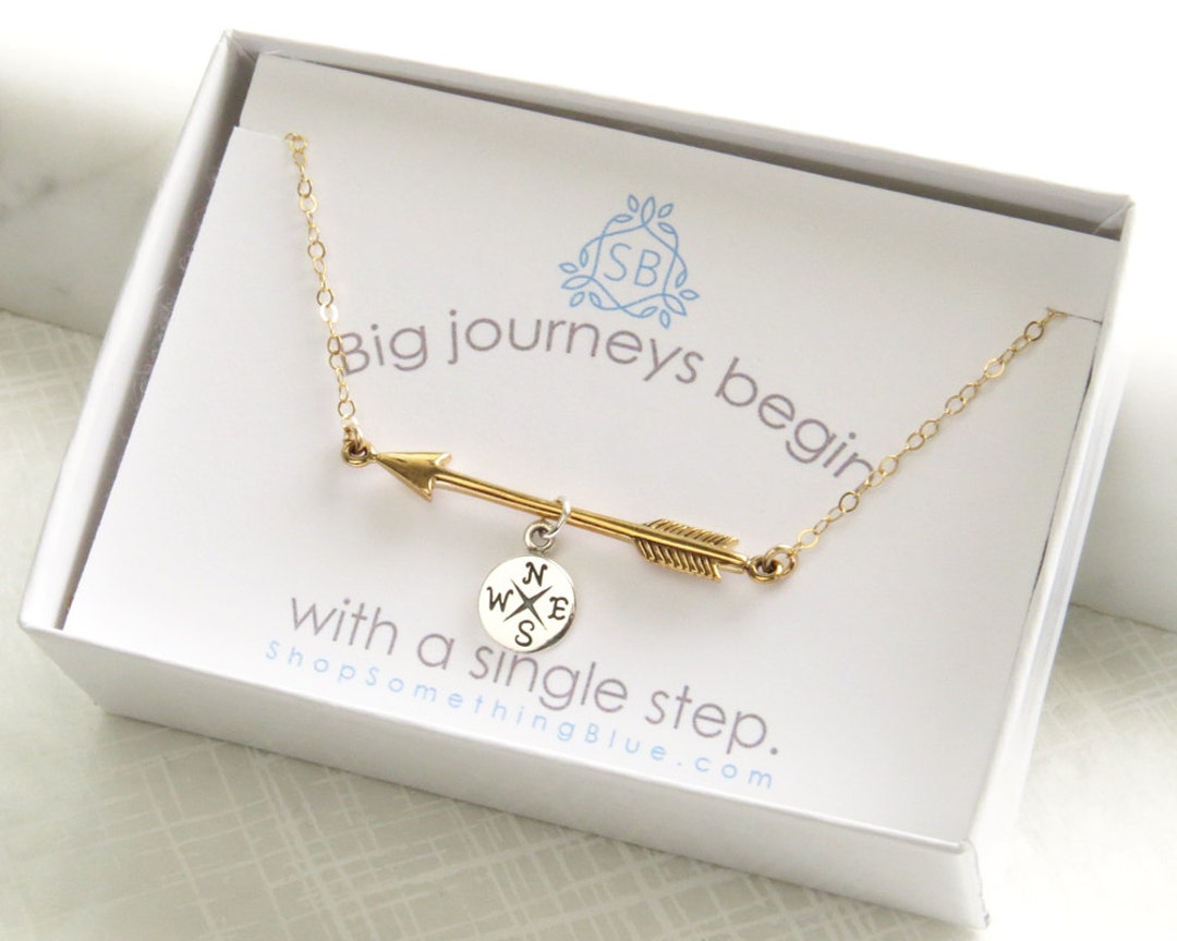 Graduation Gift Arrow and Compass Necklace Traveler Gift - Etsy