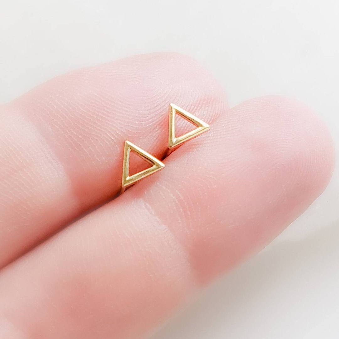 14k Gold Triangle Studs Small Geometric Earrings Gold - Etsy