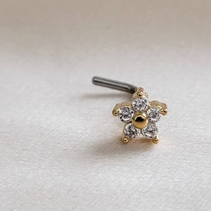 Sparkle Flower Nose Stud • L Bend Nose Stud • Diamond CZ Flower ...