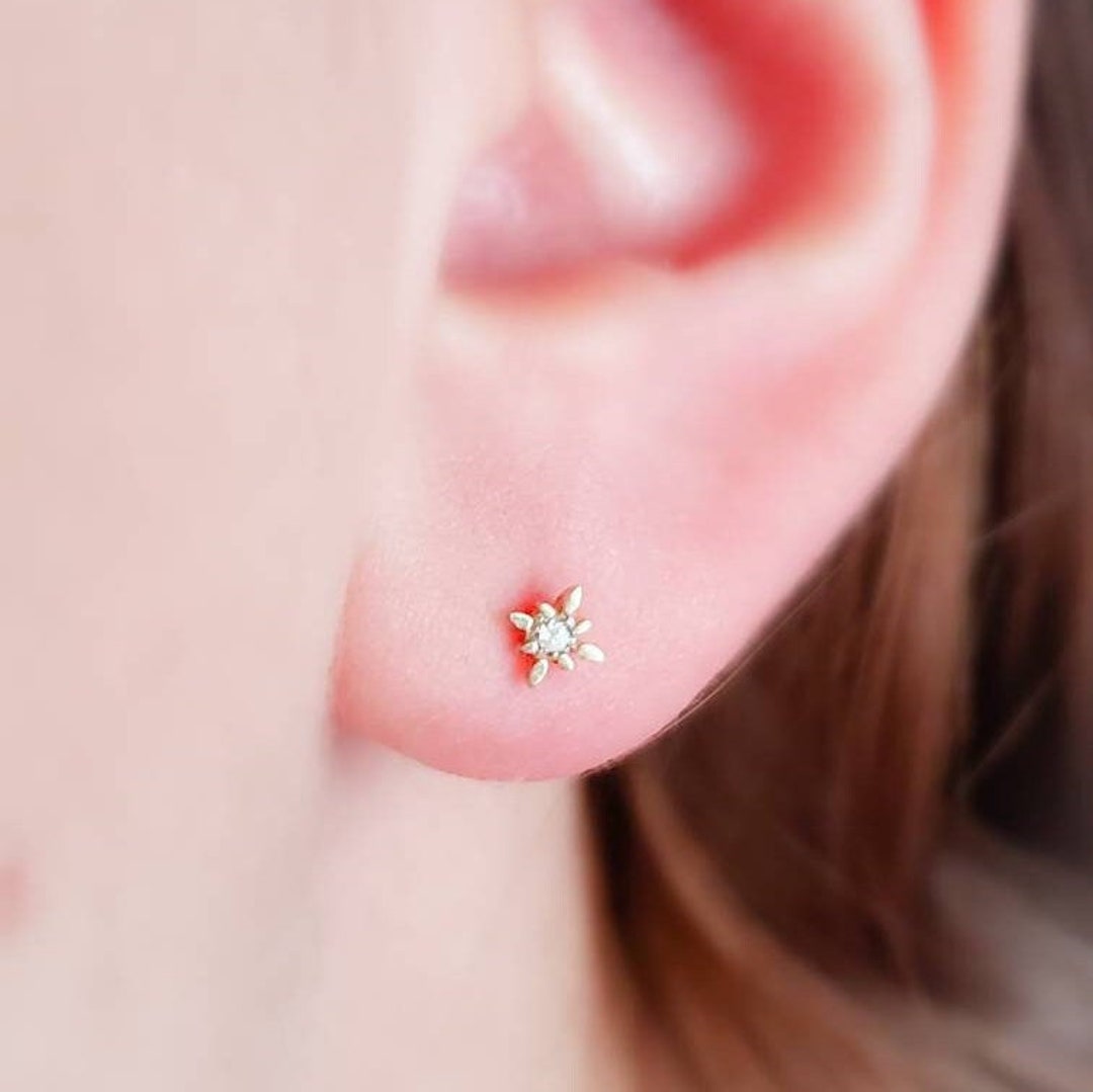 Starburst Diamond Studs • Genuine Diamond Earrings • Dainty Diamond Studs • Compass Rose Studs ...