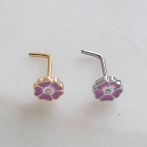 Poppy Nose Stud Pretty Enameled Flower Purple Flower Nose - Etsy