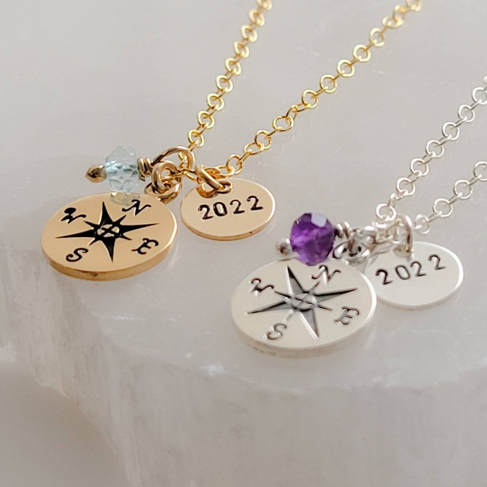 Personalized Graduation Gift Compass and Birthstone Necklace | Etsy