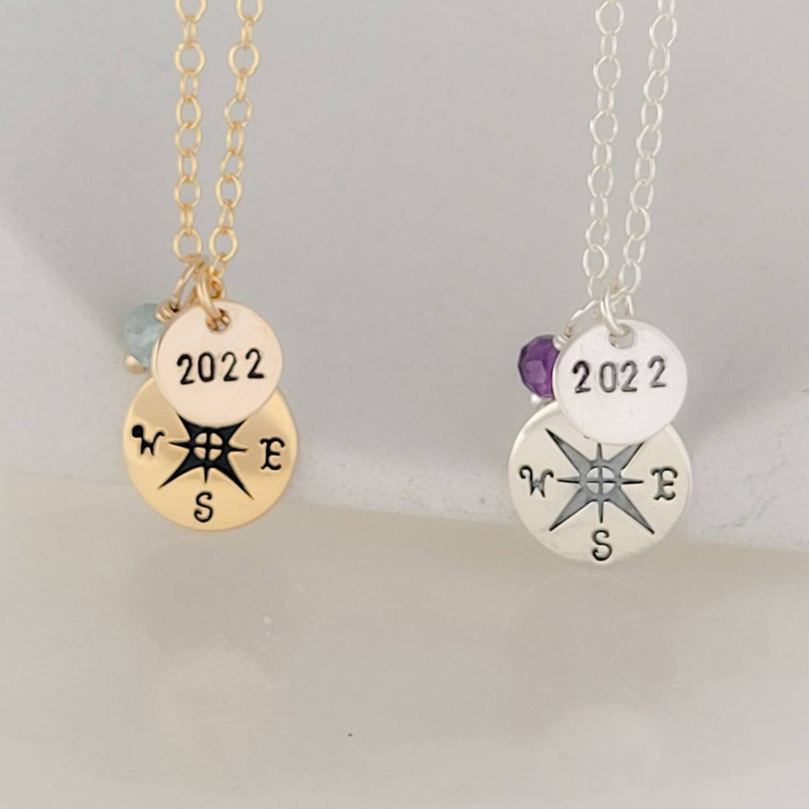 Personalized Graduation Gift Compass and Birthstone Necklace | Etsy