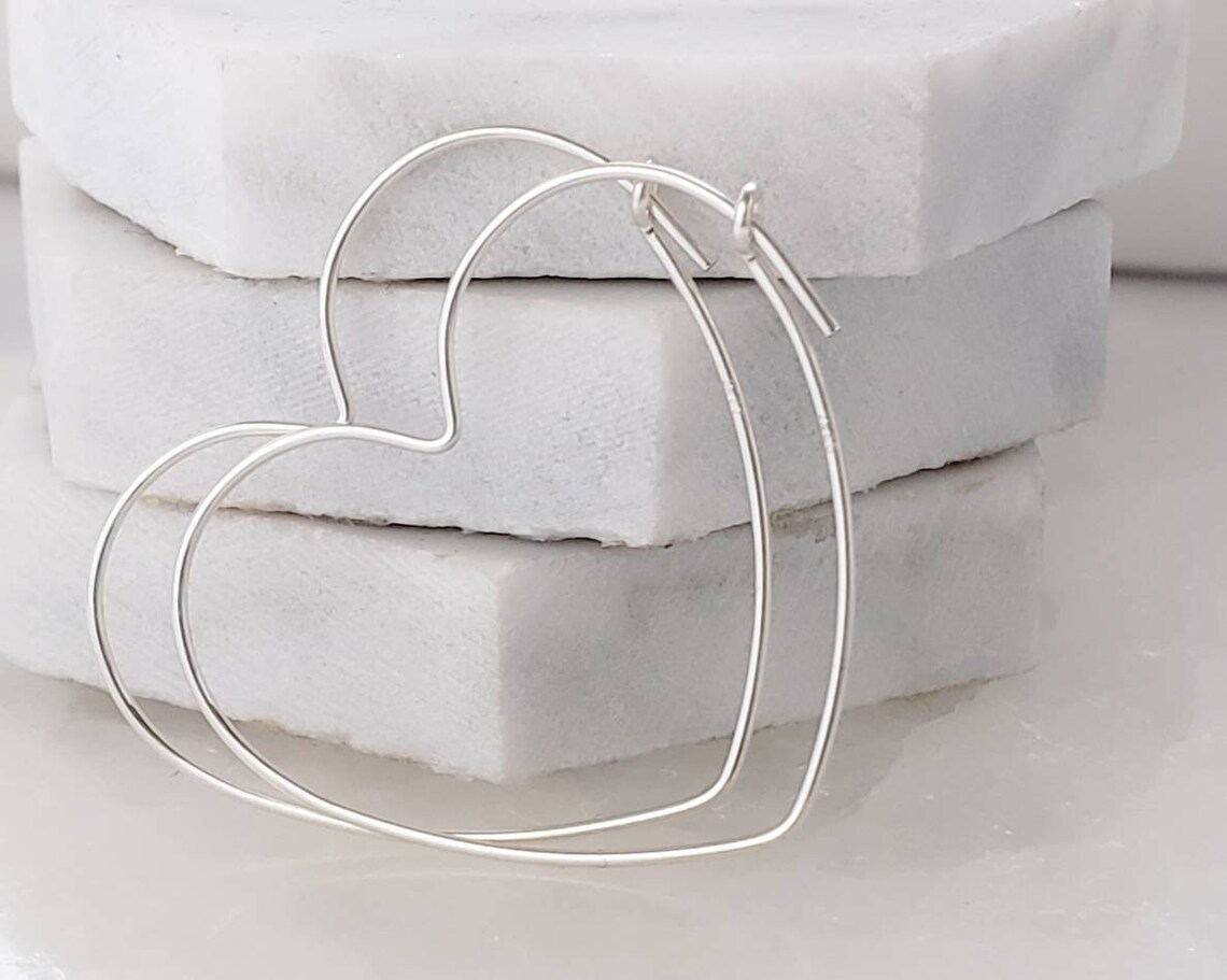 Heart Shaped Hoops Delicate Hoop Earrings Simple Silver or | Etsy