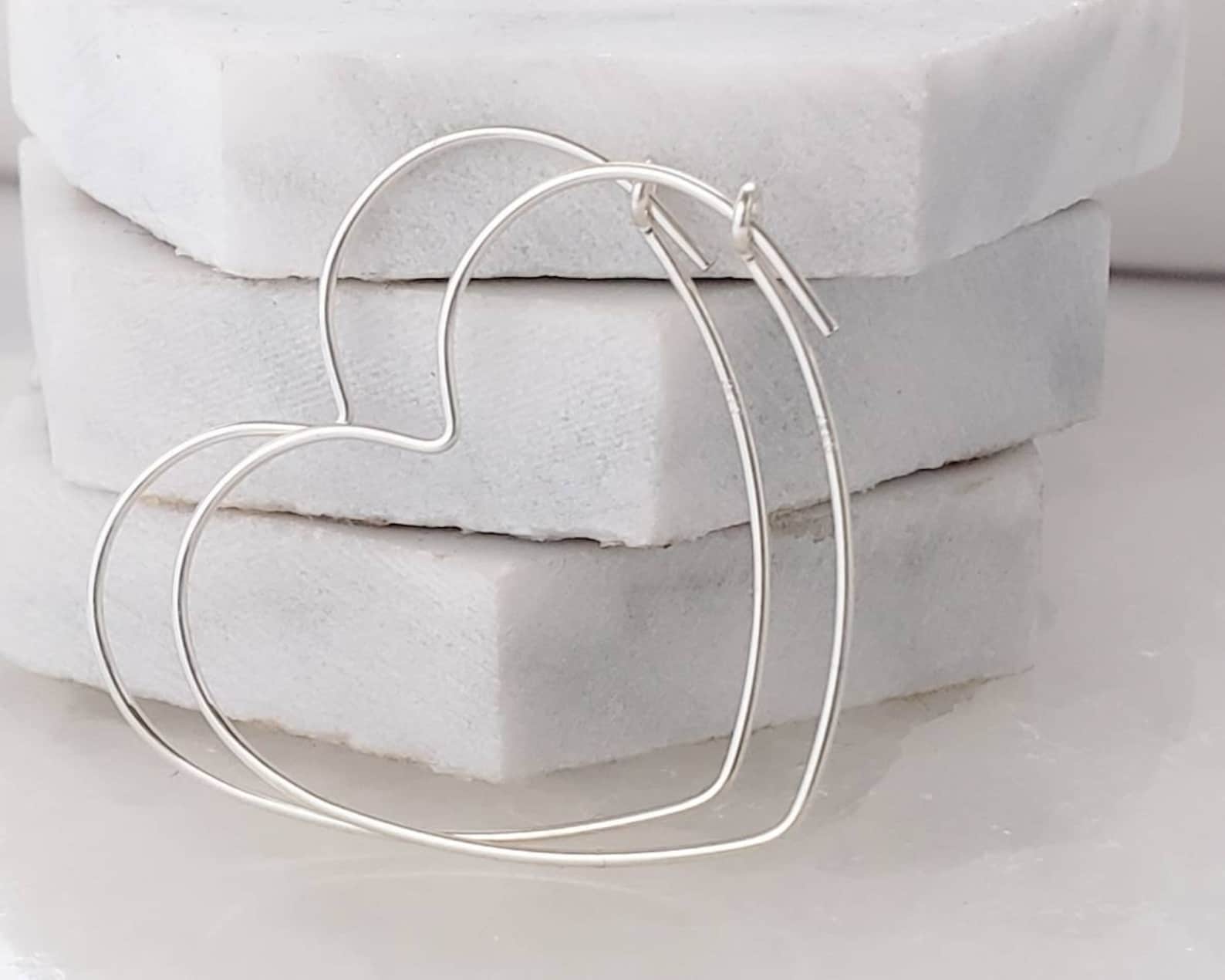 Heart Shaped Hoops • Delicate Hoop Earrings • Simple Silver or Gold ...
