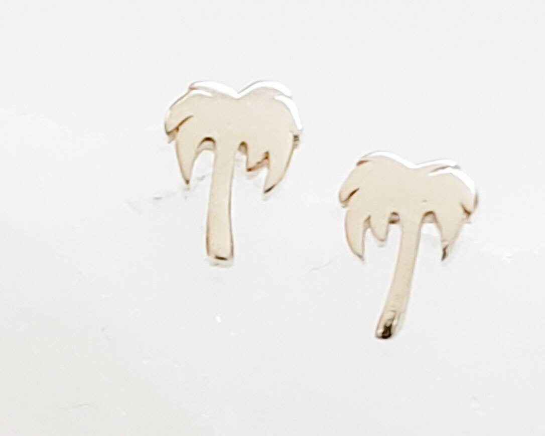 Tiny Palm Tree Studs Little Silver Palm Trees Beach | Etsy