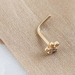 Tiny 14K Gold Flower Nose Stud With Tiny Diamond CZ Accent • Yellow ...