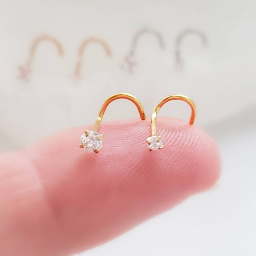 CZ Diamond Nose Stud 20g and 18g Surgical Steel Gold | Etsy