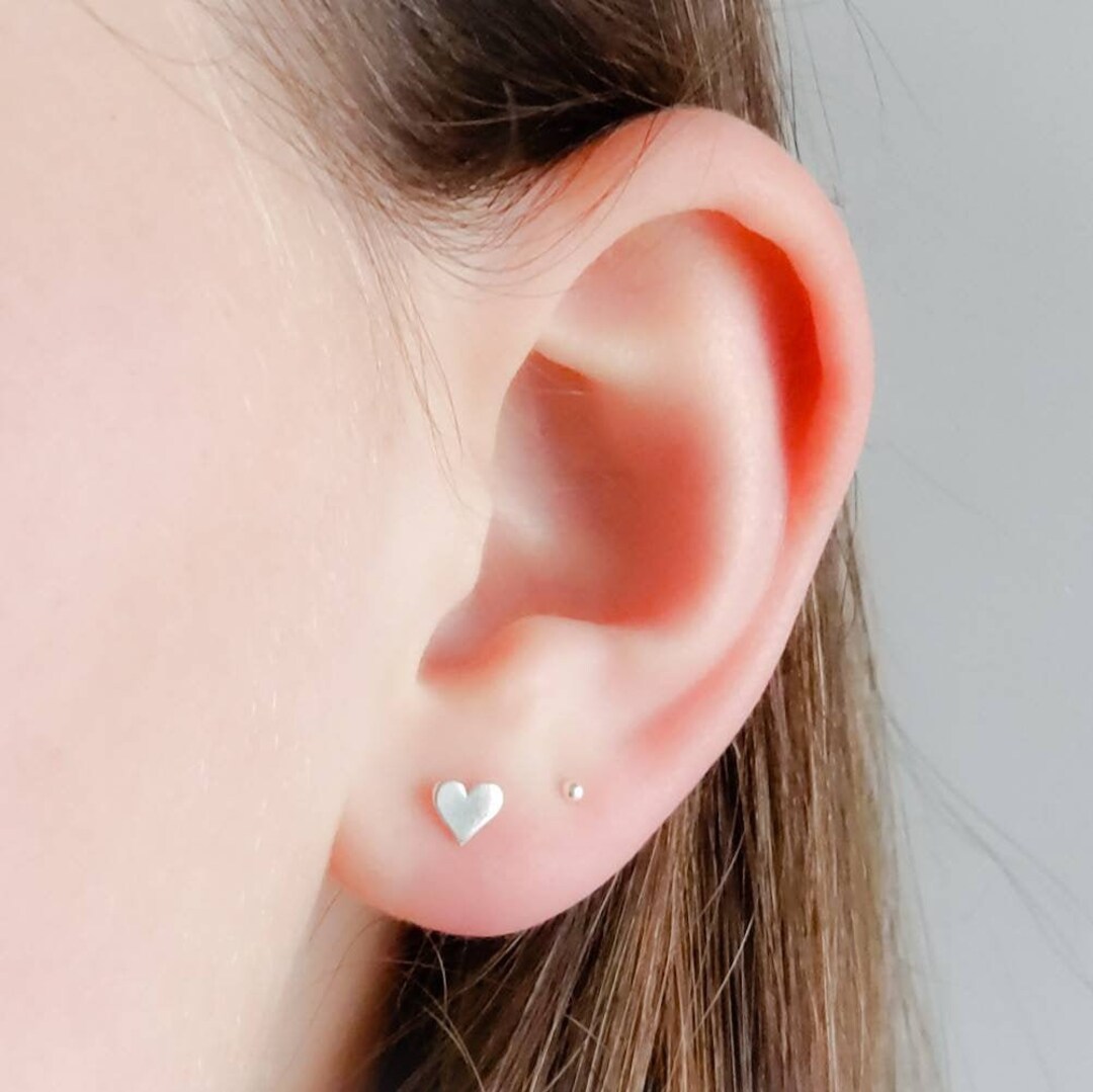 Teeny Tiny Heart Studs • Small Earring Studs • Petite Hearts • Solid ...