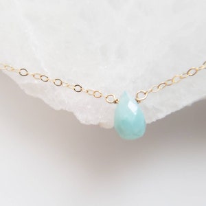 Tiny Amazonite Necklace Pale Blue Gemstone Delicate Gold & Aqua ...