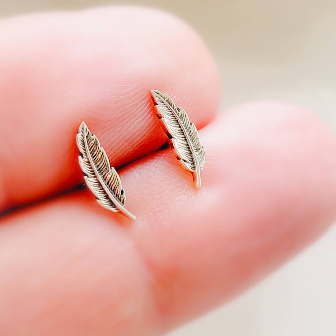 Dainty Feather Studs Sterling Silver Feathers Delicate Earrings Ear ...