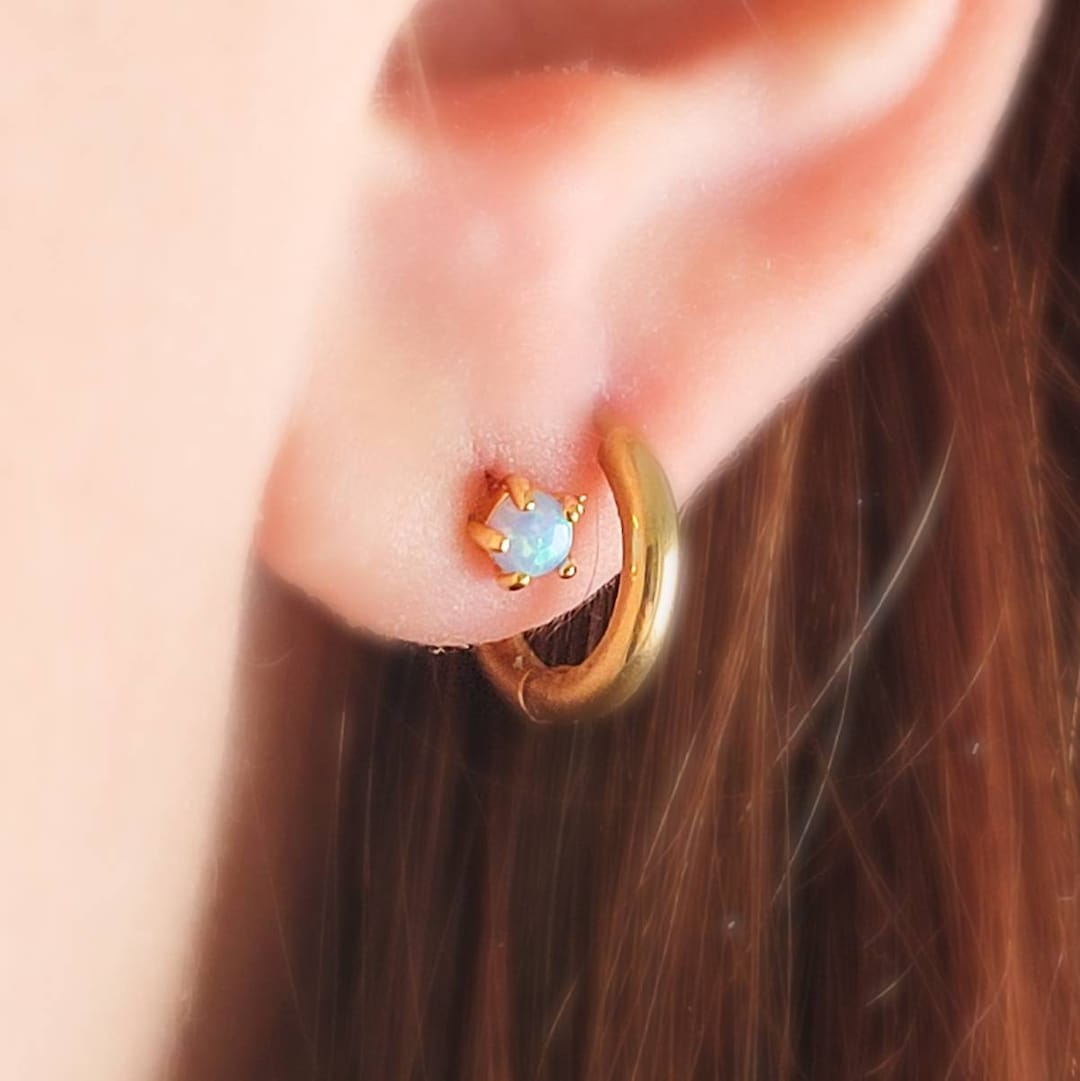 Tiny Opal Studs Little Fire Opal Earrings Gold Vermeil Stud Earrings Second Piercing Studs ...
