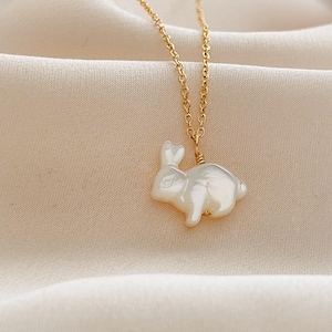 White Rabbit Necklace • Mother of Pearl Bunny Pendant • Good Luck Charm ...