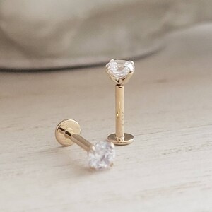 14k Gold & CZ Diamond Flat Back Studs • 18 Gauge Push in Studs • Prong Set Stones • Comfort ...