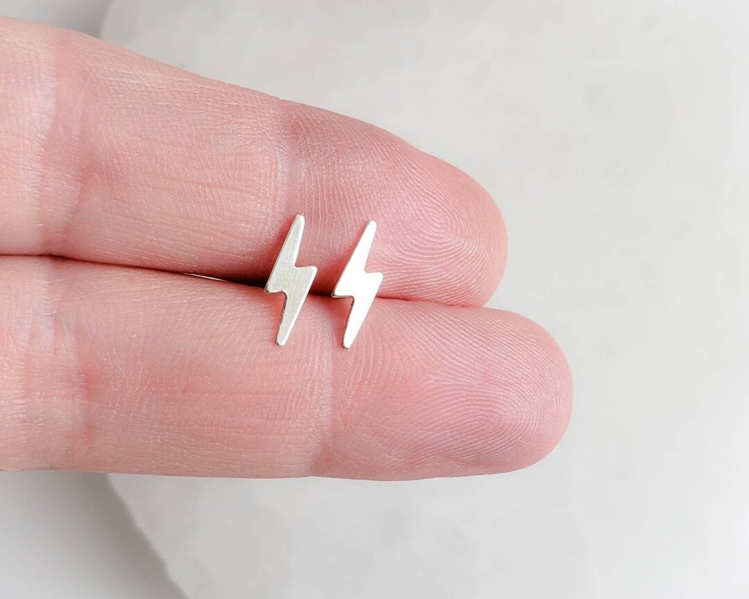 Lightning Bolt Studs • Silver Lightning Bolts • Tiny Silver Studs • Thunderbolt Earrings ...