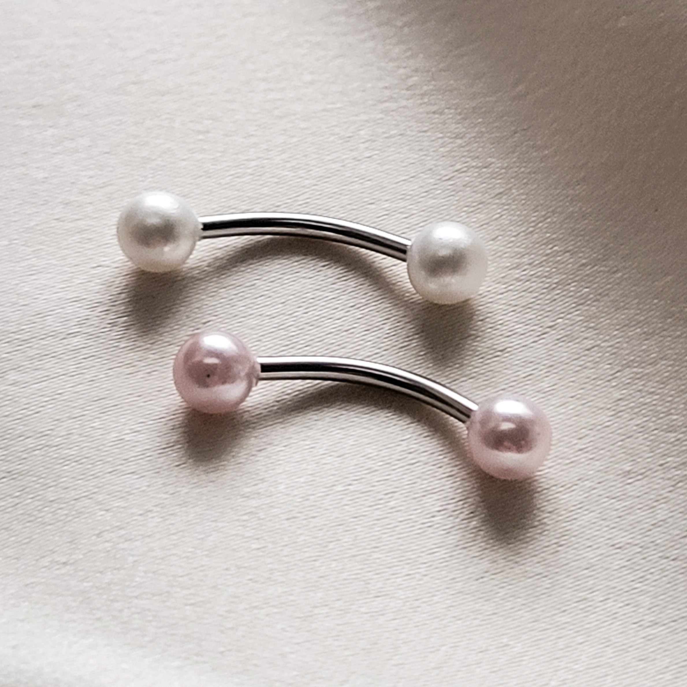 Pearl Eyebrow Bar • Double Gem Eyebrow Jewelry • Surgical Steel Body ...