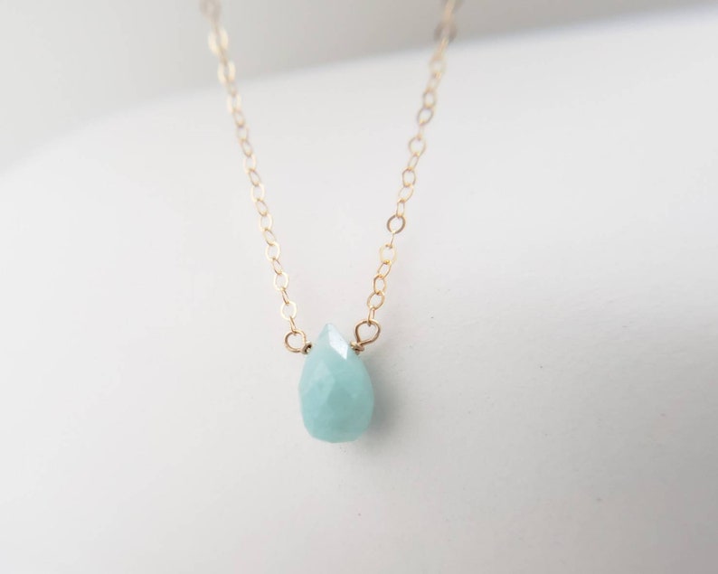 Tiny Amazonite Necklace Pale Blue Gemstone Delicate Gold & | Etsy