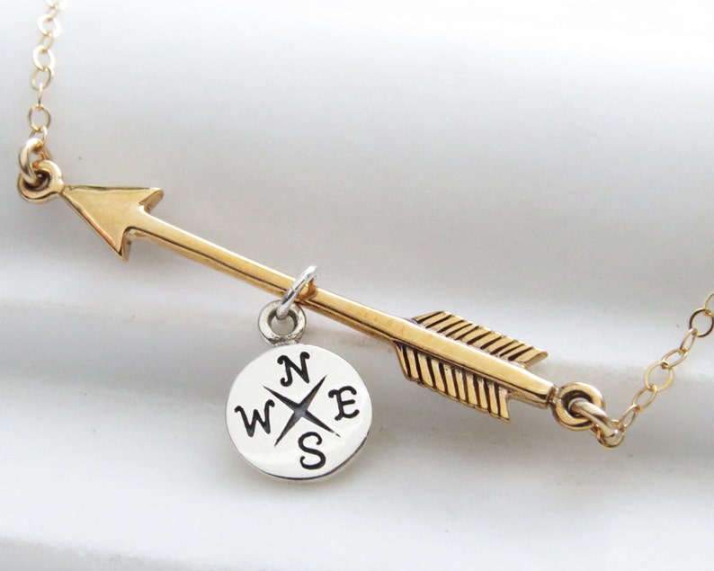 Graduation Gift Arrow and Compass Necklace Traveler Gift | Etsy