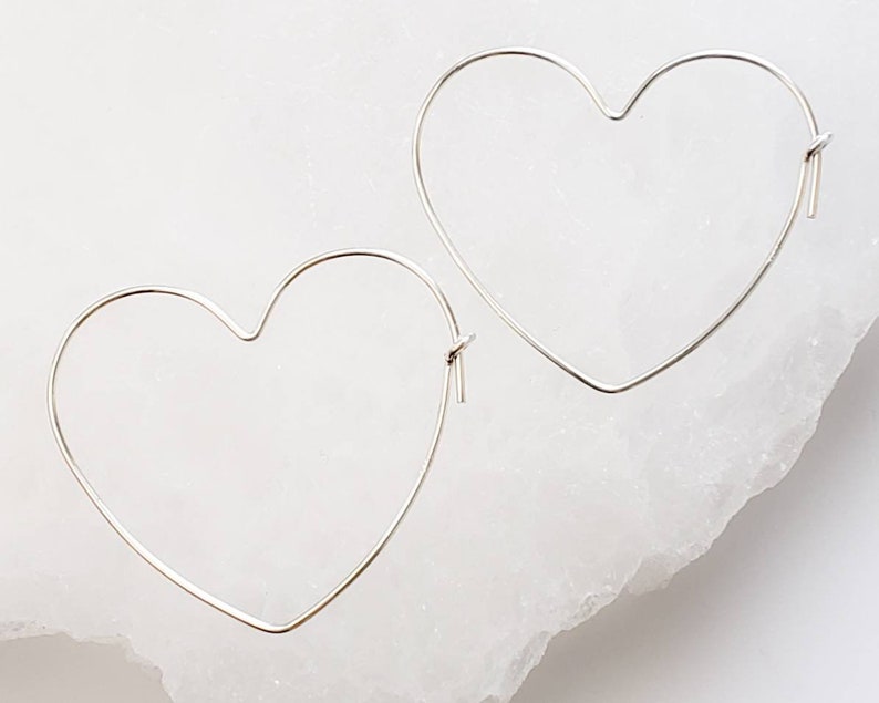 Heart Shaped Hoops Delicate Hoop Earrings Simple Silver or | Etsy