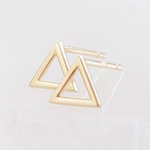 Dainty 14k Gold Triangle Studs • Modern Geometric Earrings • Tiny Solid Gold Earrings ...