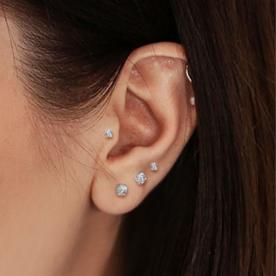 Titanium and Diamond CZ Ball Back Studs • 18 Gauge • Body Jewelry ...