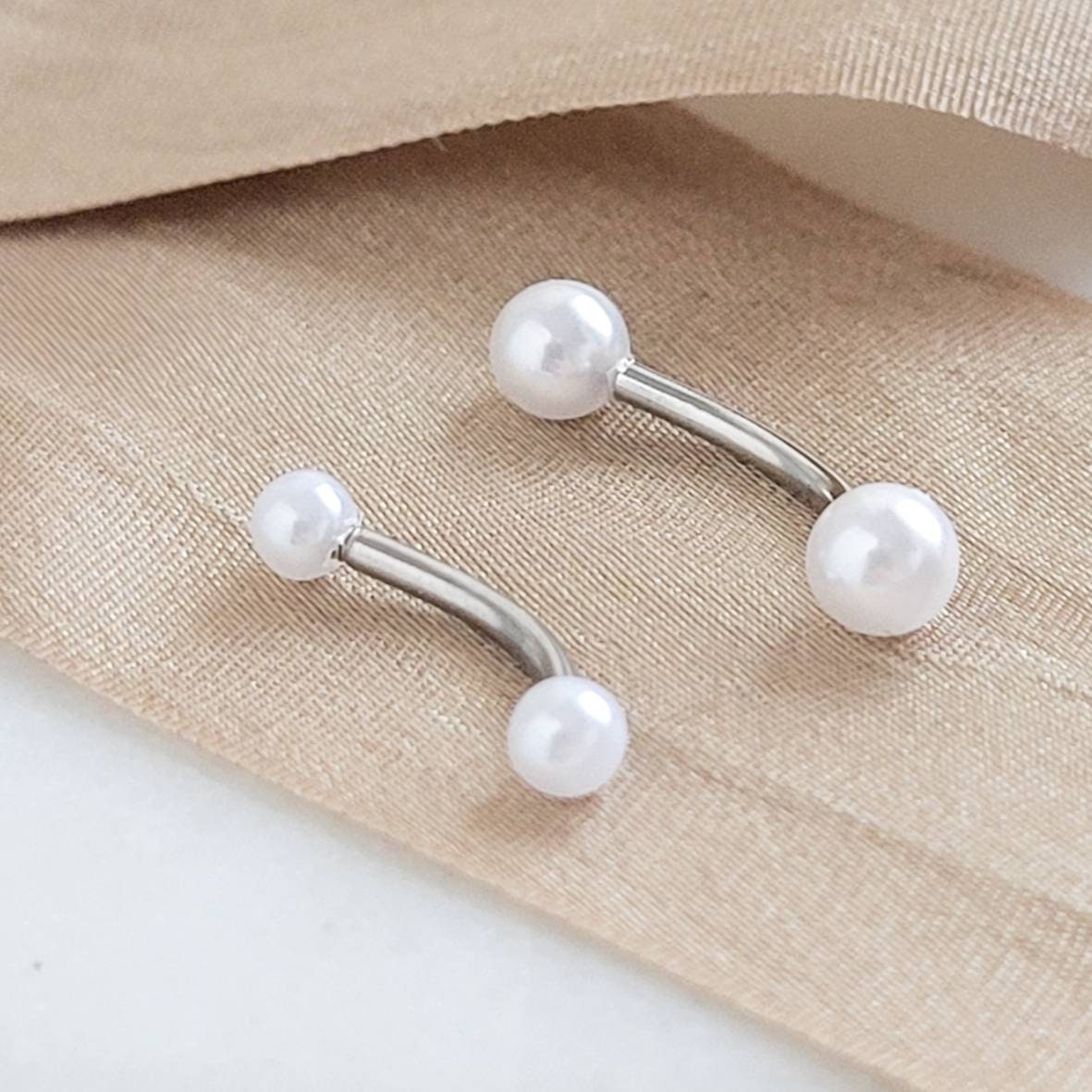Pearl Eyebrow Bar • Double Gem Eyebrow Jewelry • Surgical Steel Body ...