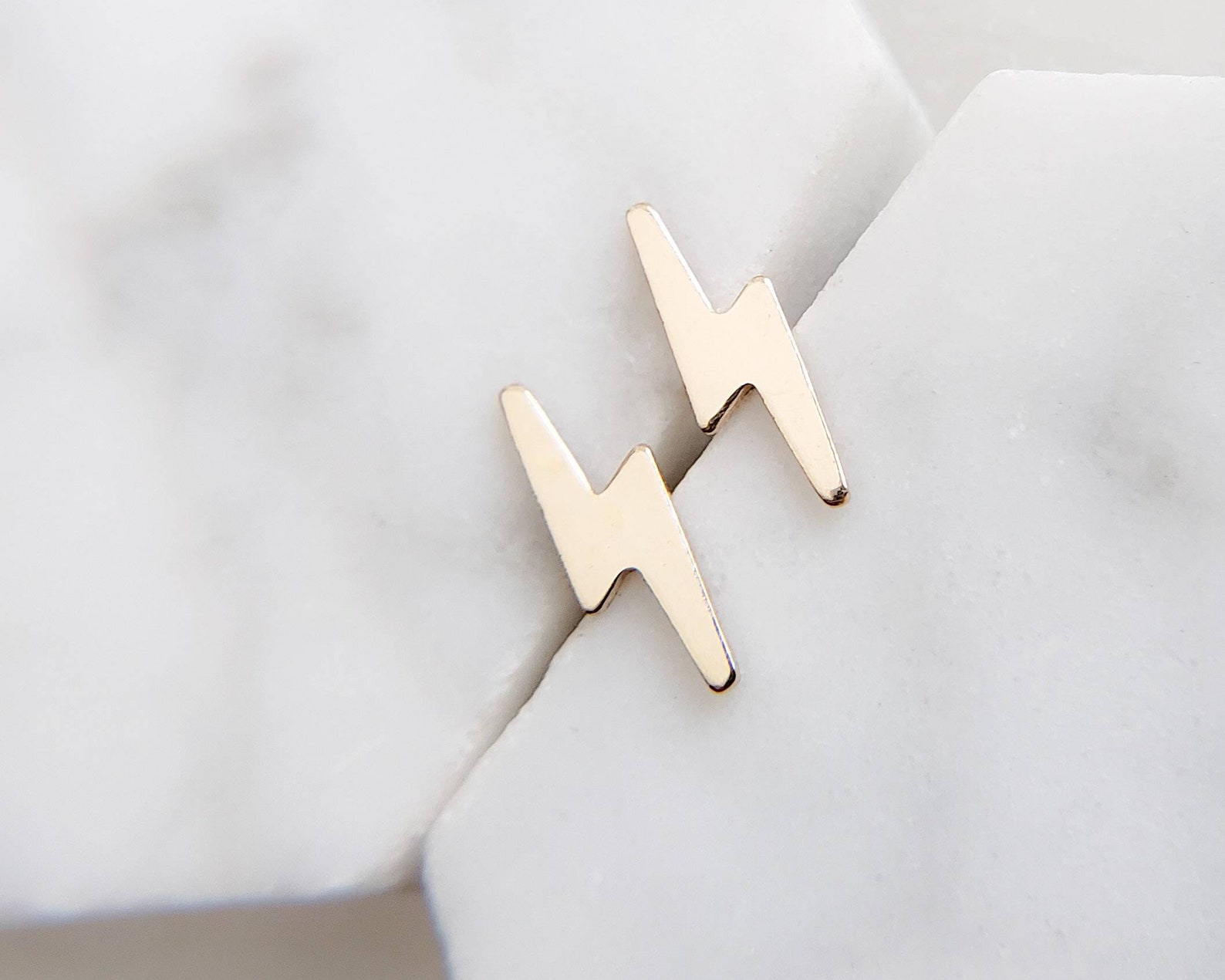 Lightning Bolt Studs Gold Lightning Bolts Tiny Gold Studs | Etsy