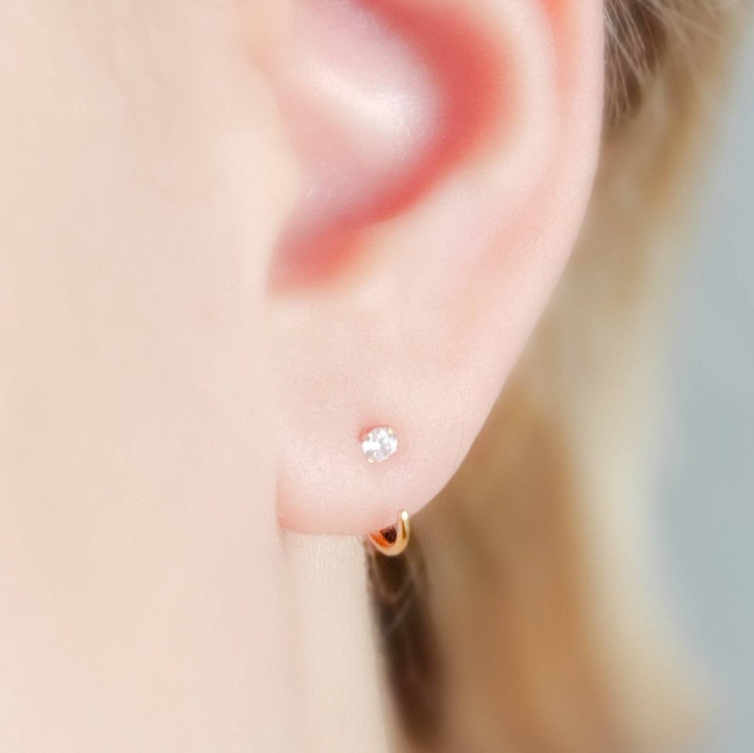 Dainty SPARKLE Hug Hoops • 20 Gauge • Thin CZ Hoops • Open Skinny Hoop ...