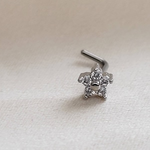 Sparkle Flower Nose Stud • L Bend Nose Stud • Diamond CZ Flower ...