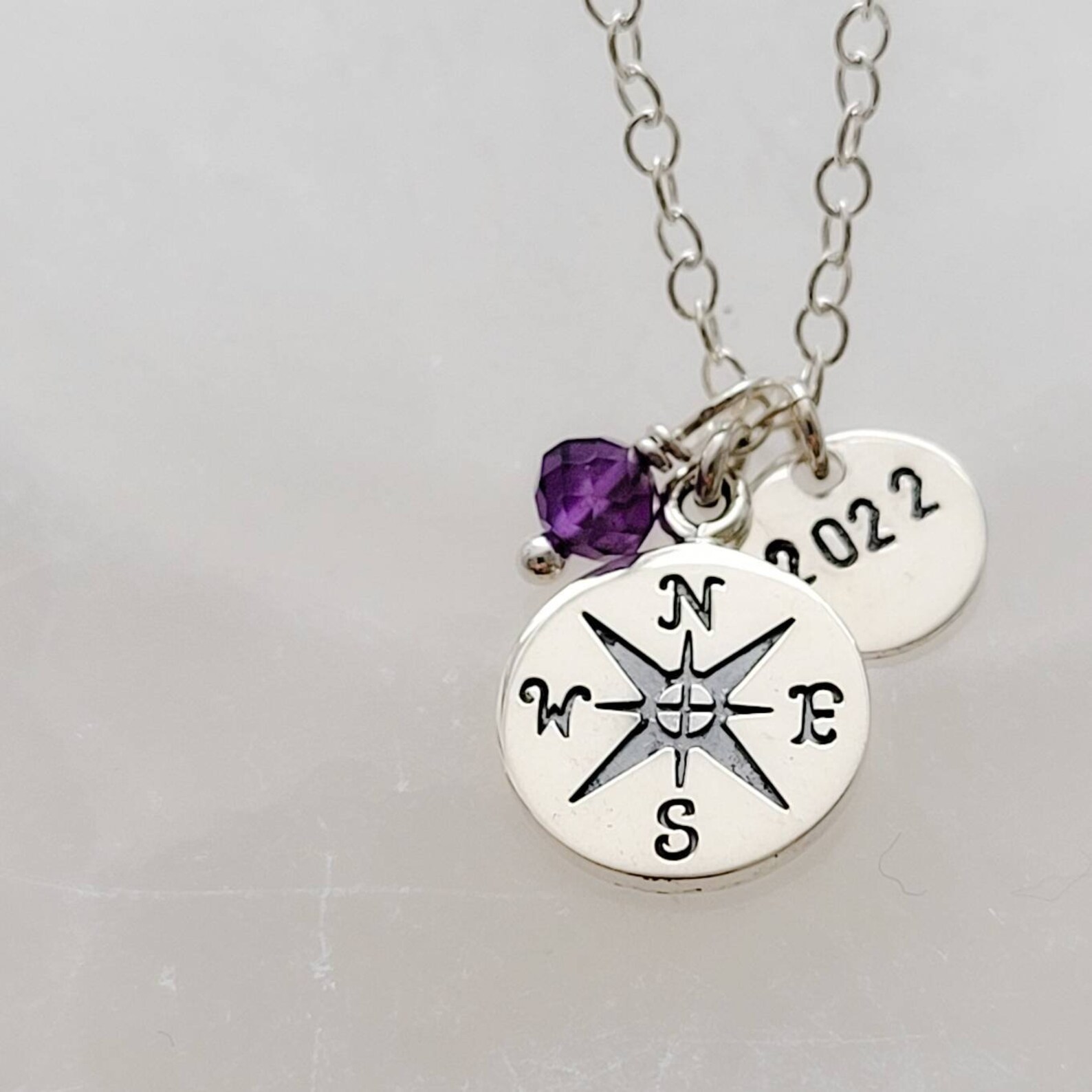 Personalized Graduation Gift Compass and Birthstone Necklace | Etsy