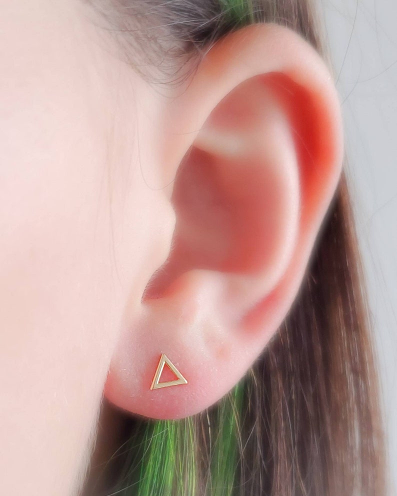 14k Gold Triangle Studs Small Geometric Earrings Gold | Etsy