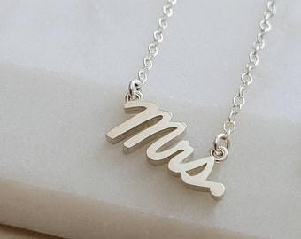 Mrs. Necklace Mrs. Word Jewelry New Bride Bridal Shower Gift Honeymoon Gift Just Married Bridal Jewelry Hand Written Pendant