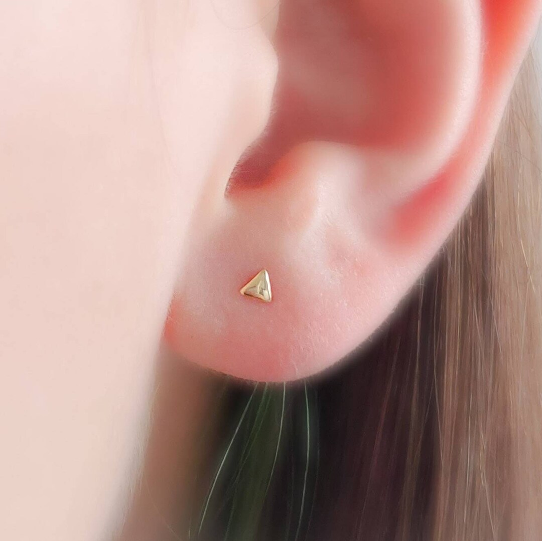 14k Gold Tiny Triangle Studs • Delicate Studs • Gold Triangle Studs ...