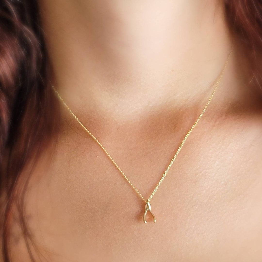 Tiny Wishbone Necklace • Dainty Wishbone Charm • Delicate Gold Chain ...