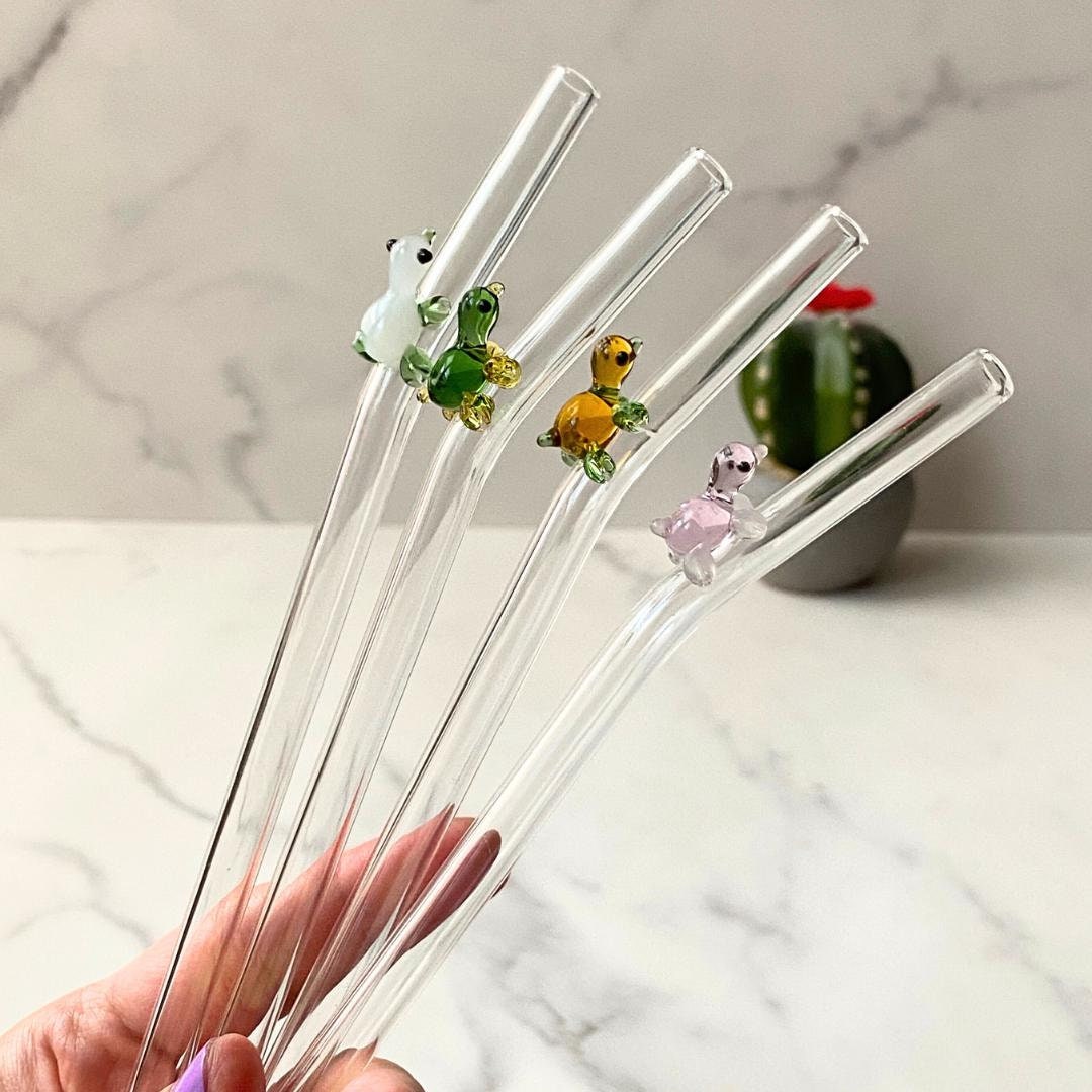 1 Turtle Glass Straw, Glass Drinking Straws, Thin Straws, Reusable ...