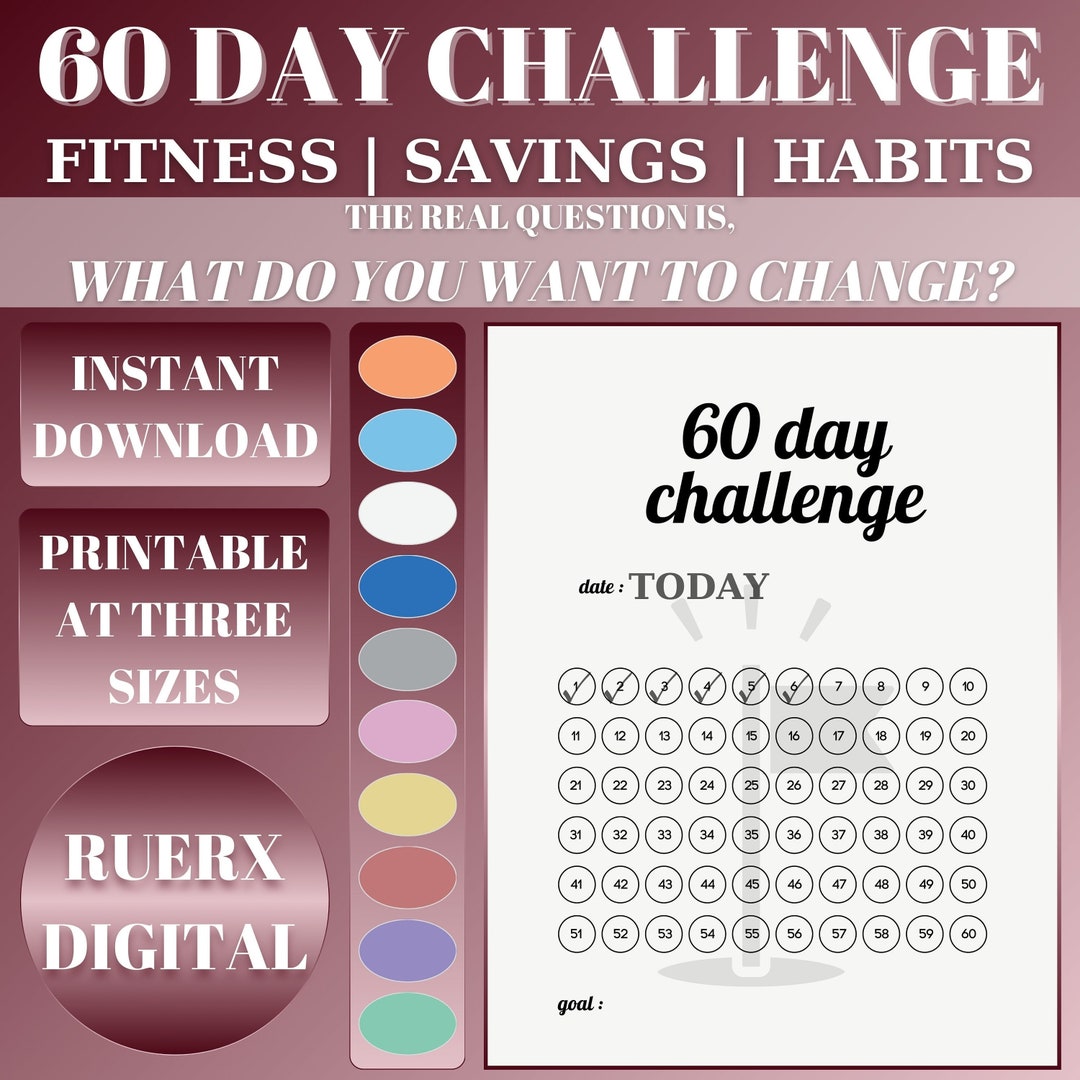 60-day Fitness Challenge PDF Step-by-step Daily Task Tracker Done-for ...