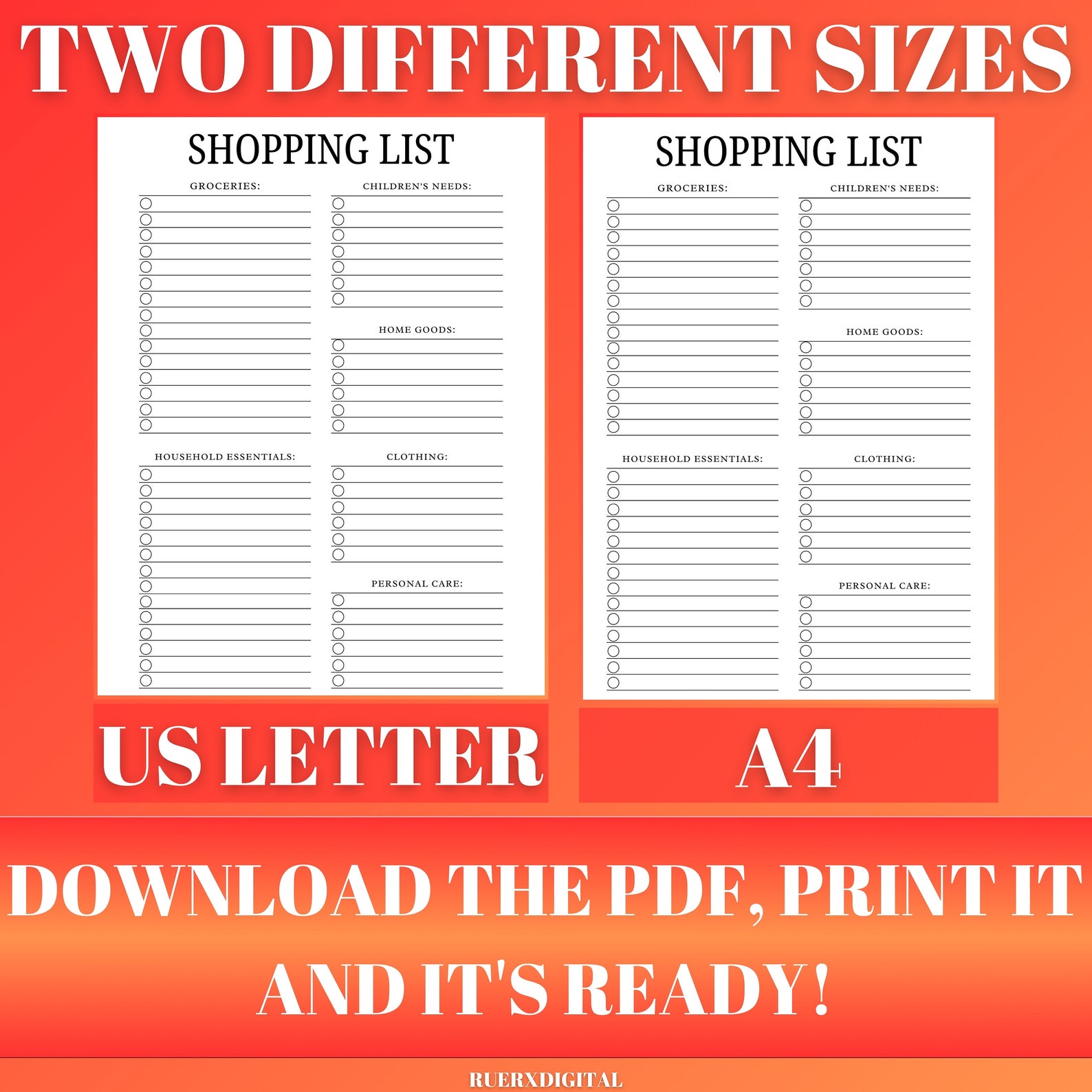 Printable Grocery Checklist PDF - Master Grocery List for Organized and ...