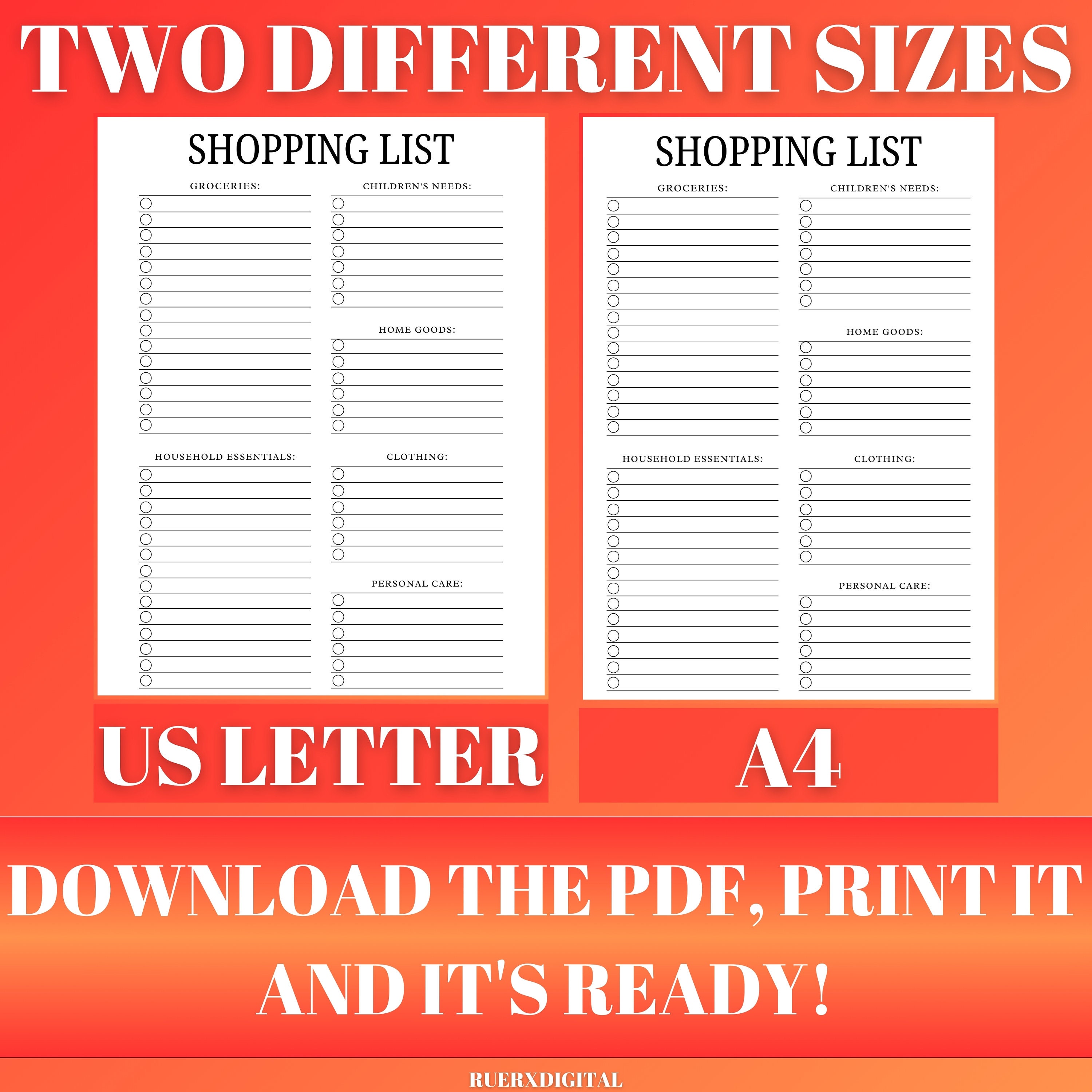 Printable Grocery Checklist PDF - Master Grocery List for Organized and ...